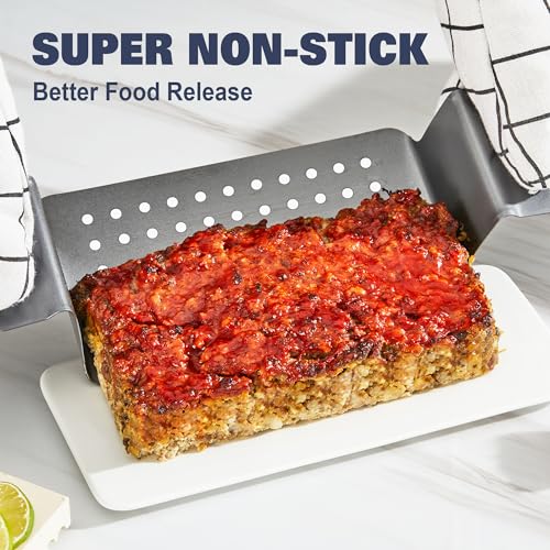 BRONYPRO Nonstick Meatloaf Pan with Drain Tray, 9x5 Meat Loaf Pans for Baking Bread, Homemade Banana Bread Tin for Oven, Grey