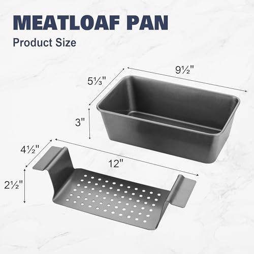 BRONYPRO Nonstick Meatloaf Pan with Drain Tray, 9x5 Meat Loaf Pans for Baking Bread, Homemade Banana Bread Tin for Oven, Grey