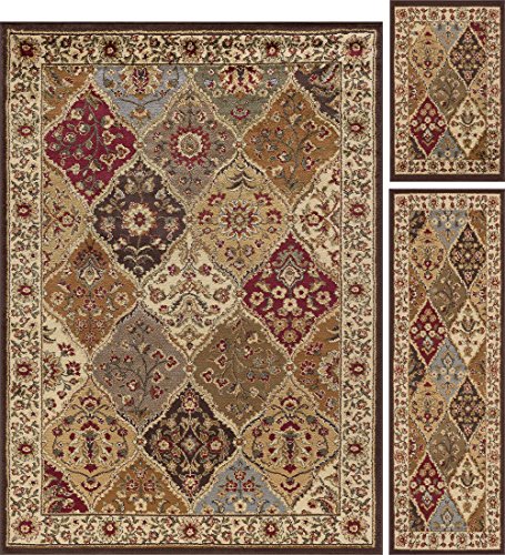 Universal Rugs 105120 Multi 3 Pc. Set 5-Feet by 7-Feet, 20-Inch by 60-Inch and 20-Inch by 32-Inch Area Rug, 3-Piece