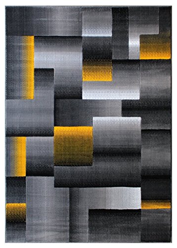 Handcraft Rugs Abstract Geometric Modern Squares Pattern Yellow/Orange/Silver/Gray/Black Area Rug (5X7, Yellow)