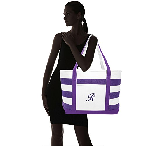 DALIX Monogrammed Beach Bag and Totes for Women Personalized Gifts Purple R