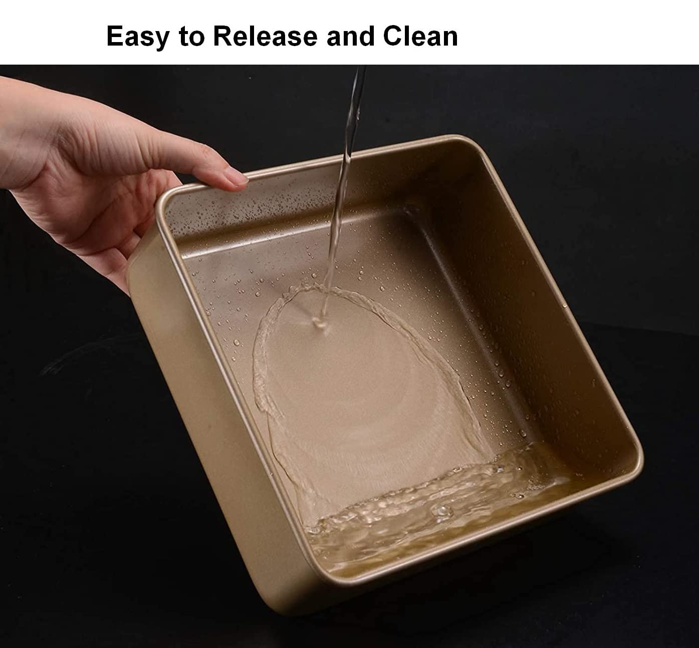 Ksdhotware 8'' x 3'' Deep Square Cake Pan Baking Mold Non-stick Coating Heavy Duty Brownie Bread Tray (Champagne Gold) (Square)