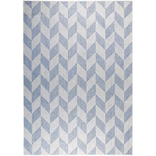 Nicole Miller New York Patio Country Calla Contemporary Herringbone Indoor/Outdoor Area Rug, Blue/Grey, 5'2"x7'2"