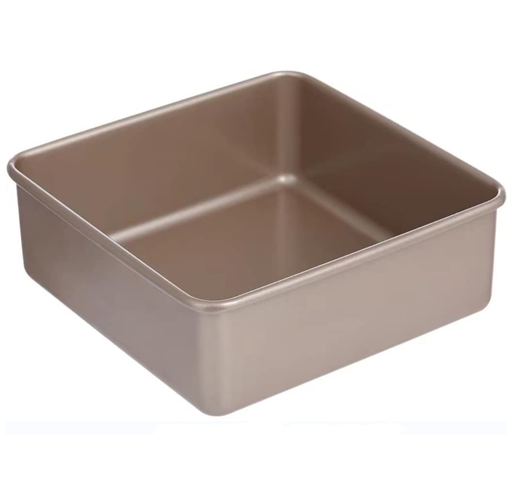 Ksdhotware 8'' x 3'' Deep Square Cake Pan Baking Mold Non-stick Coating Heavy Duty Brownie Bread Tray (Champagne Gold) (Square)
