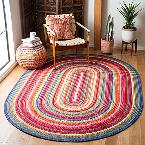 SAFAVIEH Braided Collection 3' x 5' Oval Multi BRD316A Handmade Boho Reversible Area Rug
