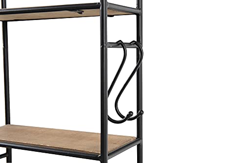 Creative Co-Op 32 Inch Metal & Wood Hooks Wall Shelf, Black
