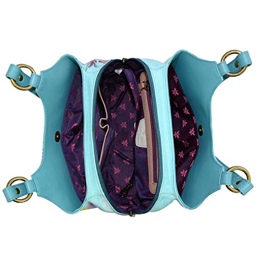 Anuschka Women's Hand Painted Genuine Leather Triple Compartment Satchel - Jardin Bleu