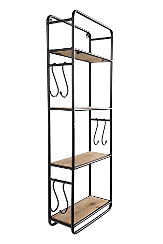Creative Co-Op 32 Inch Metal & Wood Hooks Wall Shelf, Black
