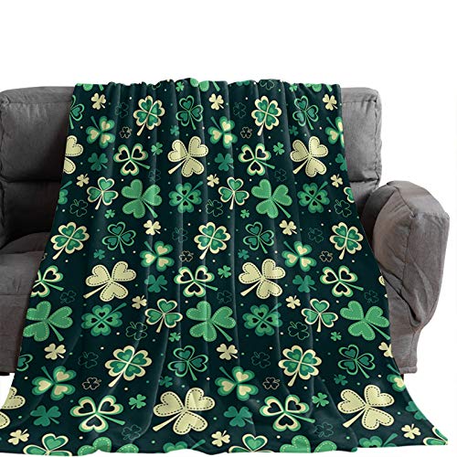Happy St. Patrick's Day Throw Blankets Lucky Shamrocks Leaves Fuzzy Soft Flannel Fleece Bed Cover Bedspread Lightweight Cozy Luxury Blanket for for Couch Bed Sofa Chair 40x50In