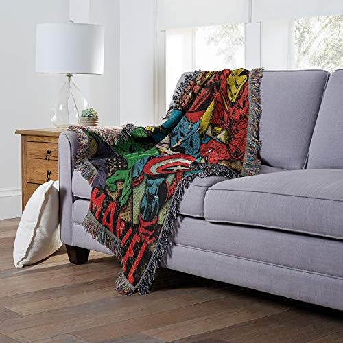 Marvel's Avengers, "Retro Heroes" Metallic Woven Tapestry Throw Blanket, 48" x 60", Multi Color