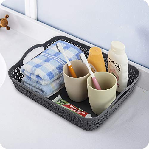 Morcte Large Plastic Storage Tray Basket, Desktop Bins Organizer (Grey, Set of 6)