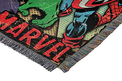 Marvel's Avengers, "Retro Heroes" Metallic Woven Tapestry Throw Blanket, 48" x 60", Multi Color
