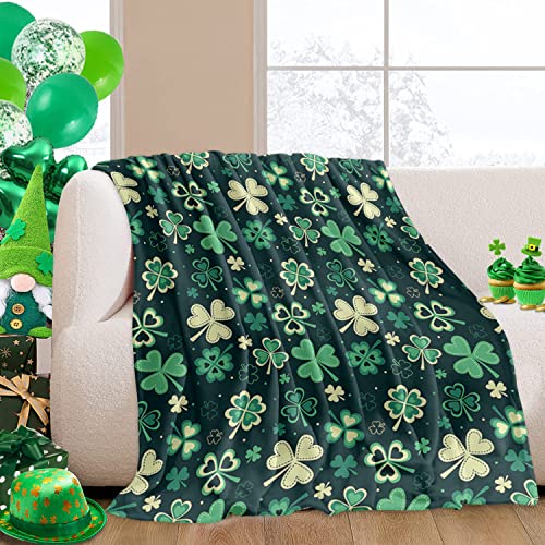 Happy St. Patrick's Day Throw Blankets Lucky Shamrocks Leaves Fuzzy Soft Flannel Fleece Bed Cover Bedspread Lightweight Cozy Luxury Blanket for for Couch Bed Sofa Chair 40x50In