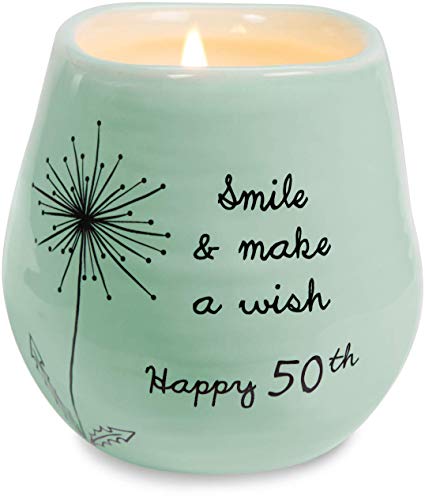 Pavilion Gift Company Smile & Make A Wish Happy 50th Birthday Soy Wax Candle, 8 oz, 3.5 Inch Tall