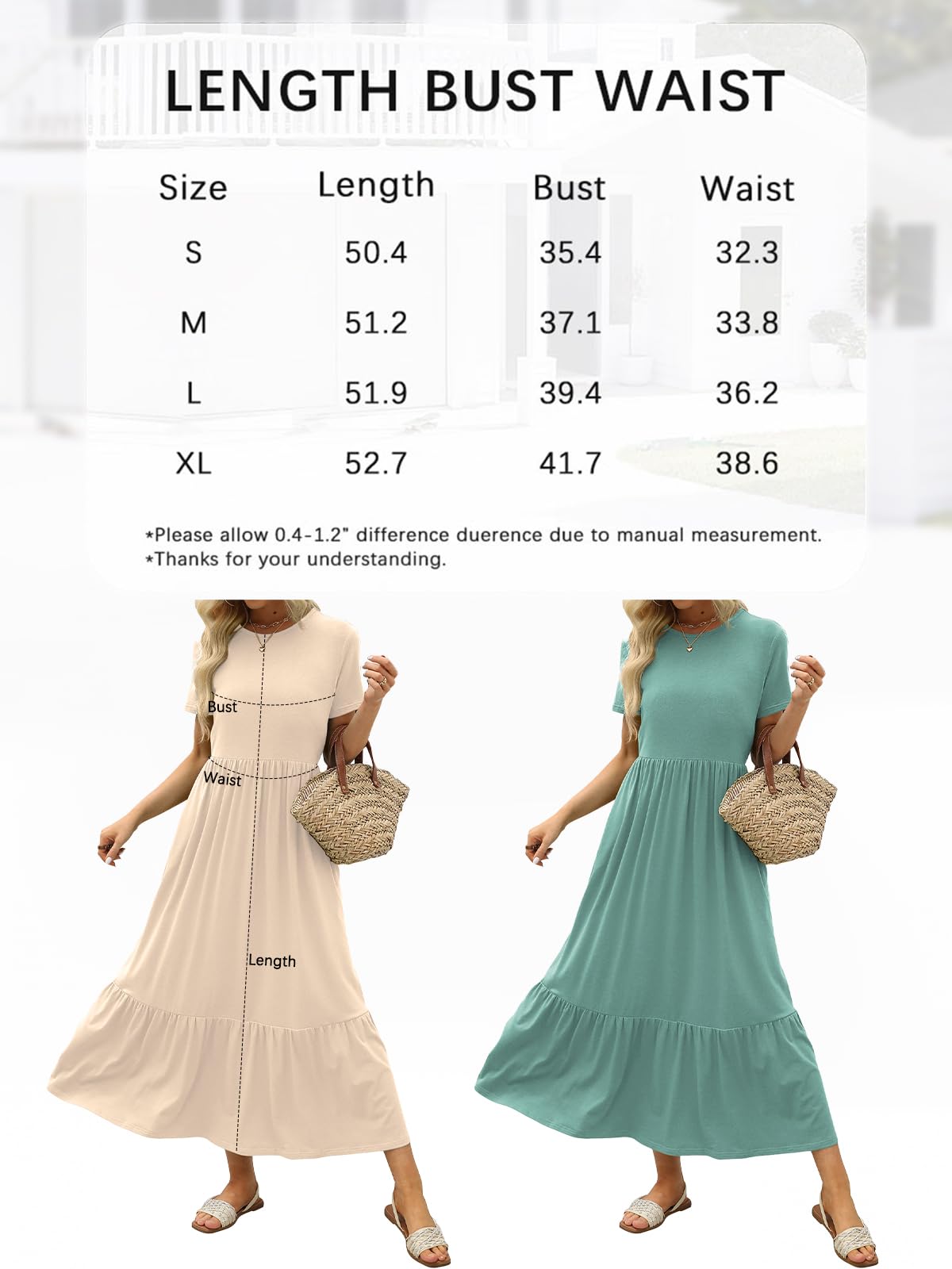 LILLUSORY Womens Short Sleeve Crew Neck Tiered Flowy Swing Midi Dresses with Pockets Black