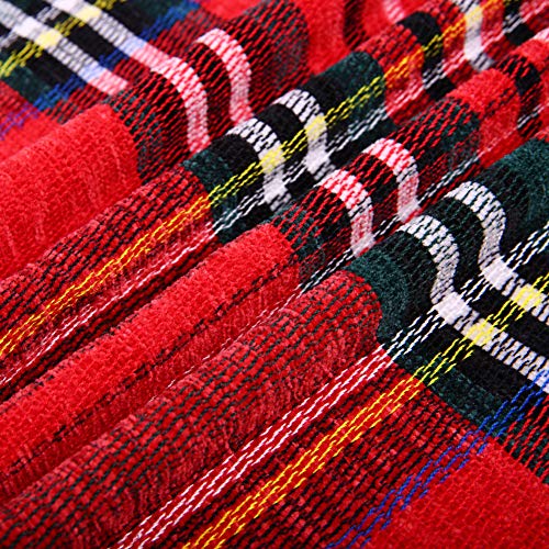 JUDYBRIDAL Plaid Chenille Throw Blanket, Extra Soft Cozy Knitted Decorative Blanket, All-Season Dual-Sided Home Decor Blanket with 3 Inches Tassel for Bed Sofa Couch Chair 50" W x 67" L(Red)