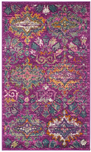 SAFAVIEH Madison Collection 3' x 5' Fuchsia/Blue MAD144F Boho Chic Damask Non-Shedding Living Room Bedroom Accent Rug