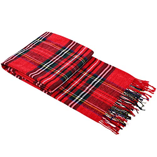 JUDYBRIDAL Plaid Chenille Throw Blanket, Extra Soft Cozy Knitted Decorative Blanket, All-Season Dual-Sided Home Decor Blanket with 3 Inches Tassel for Bed Sofa Couch Chair 50" W x 67" L(Red)
