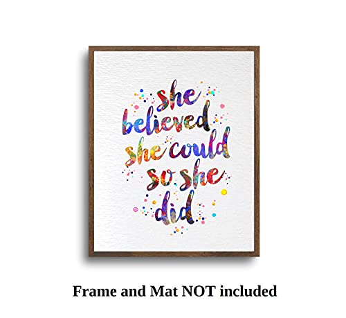Dignovel Studios Unframed 8X10 She believed she could, so she did Inspirational Quotes Watercolor Art Print Poster dnc40