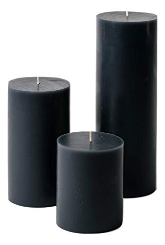 Mister Candle - Assorted Unscented Solid Color Pillar Candles (Set of 3) for Home Décor, Wedding Receptions (Black)