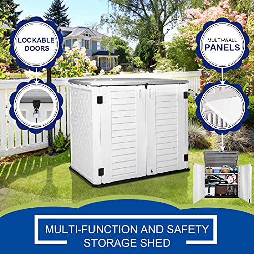 KINYING Outdoor Storage Shed - Horizontal Storage Box Waterproof for Garden, Patios, Backyards, Multi-Opening Door for Easy Storage of Bike, Garbage Cans, Tools, Lawn Mower, Off-White, 26 Cubic Feet