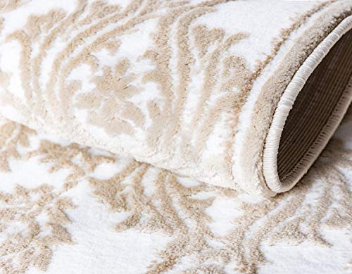 Unique Loom Rushmore Collection Classic Traditional Tone Textured Intricate Design Area Rug, 7 ft x 10 ft, Tan/White