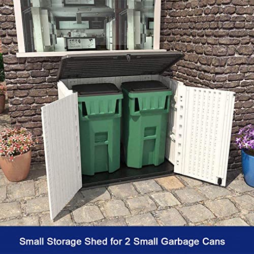 KINYING Outdoor Storage Shed - Horizontal Storage Box Waterproof for Garden, Patios, Backyards, Multi-Opening Door for Easy Storage of Bike, Garbage Cans, Tools, Lawn Mower, Off-White, 26 Cubic Feet