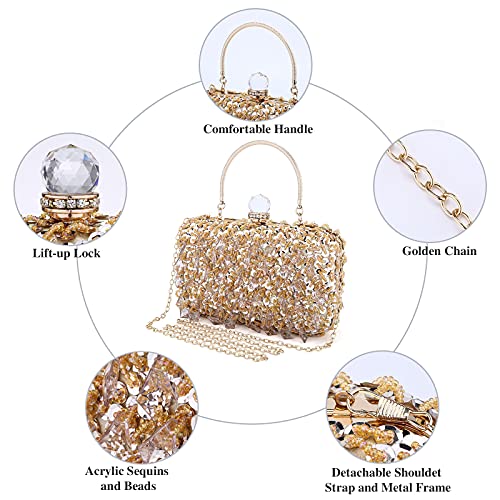 UBORSE Women Rhinestone Wedding Clutch Bag Bling Sequin Evening Purse Vintage Crystal Beaded Cocktail Party Handbag Gold