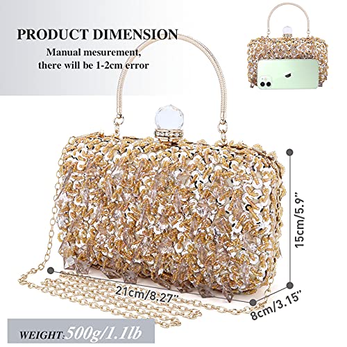 UBORSE Women Rhinestone Wedding Clutch Bag Bling Sequin Evening Purse Vintage Crystal Beaded Cocktail Party Handbag Gold