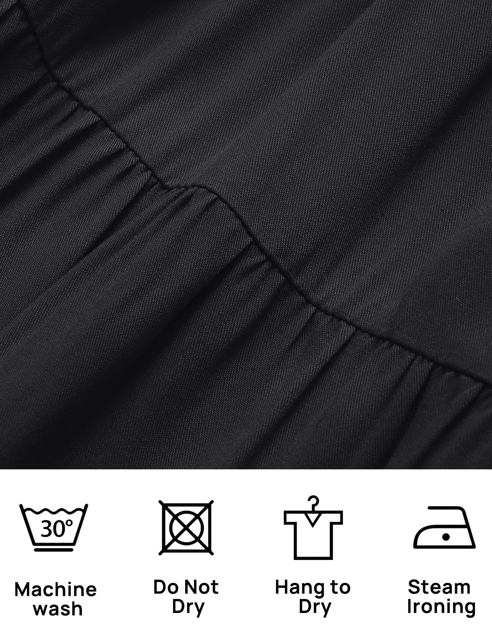 ZESICA Women's 2025 Summer Casual Flutter Short Sleeve Crew Neck Smocked Elastic Waist Tiered Midi Dress,AllBlack,Medium