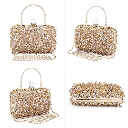 UBORSE Women Rhinestone Wedding Clutch Bag Bling Sequin Evening Purse Vintage Crystal Beaded Cocktail Party Handbag Gold