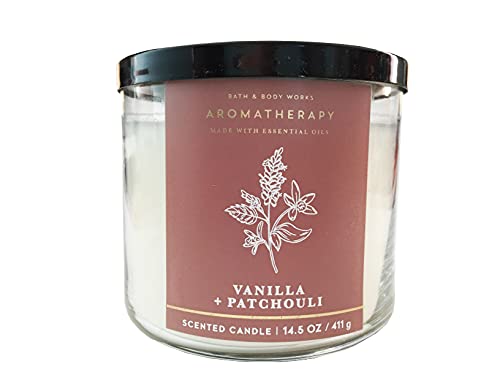 Bath and Body Works 3 Wick Scented Comfort Aromatherapy Candle Vanilla and Patchouli 14.5 Ounce with Natural Essential Oils