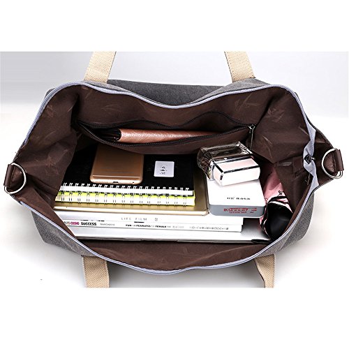 PILER Women's Casual Vintage Hobo Canvas Daily Purse Top Handle Shoulder Tote Shopper Handbag Large Capacity Casual Bag (white) (blue)