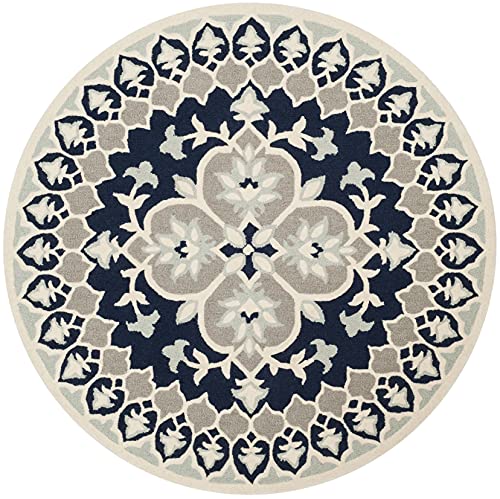 SAFAVIEH Bellagio Collection 5' Round Navy Blue/Ivory BLG610C Handmade Medallion Premium Wool Area Rug