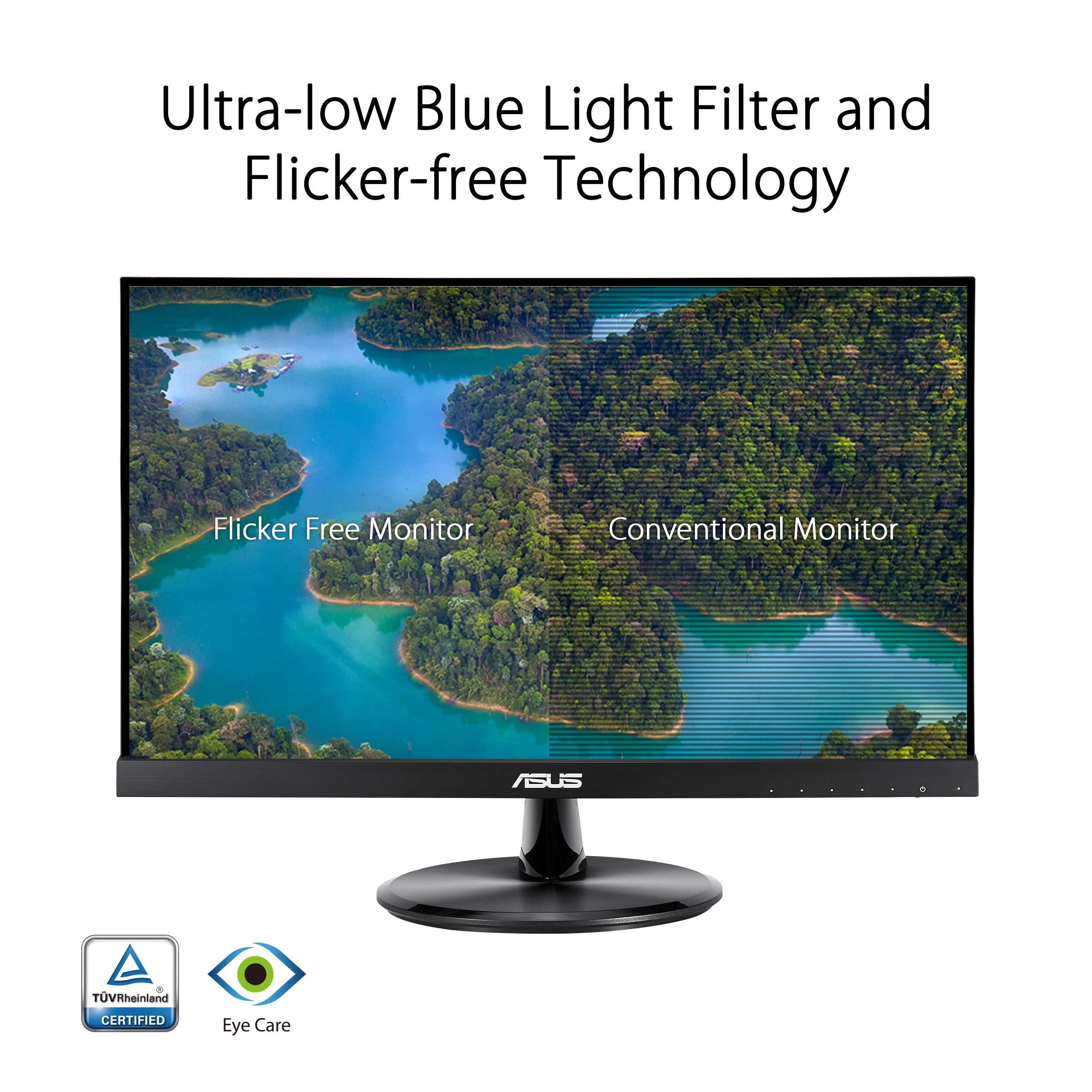 ASUS VP229Q 21.5” Monitor, 1080P Full HD, 75Hz, IPS, FreeSync/Adaptive-Sync, Eye Care, HDMI DisplayPort VGA, Frameless, VESA Wall Mountable BLACK