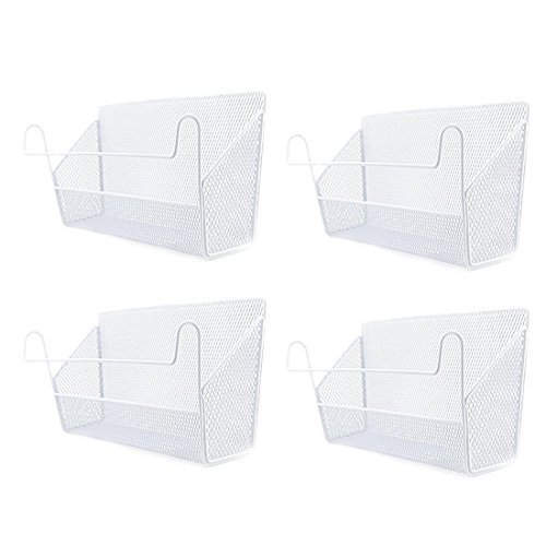 4Pack Dormitory Bedside Storage Baskets, YIFAN Mesh Origanizer Caddy for Books Phones Drinks Office Home Table Hanging Organizer Desktop Corner Shelves - White