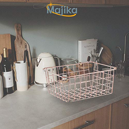 4 Decorative Rose Gold Baskets 2 Large Size and 2 Small Size Perfect Storage for Home and Office Brought to You by Majika Premier