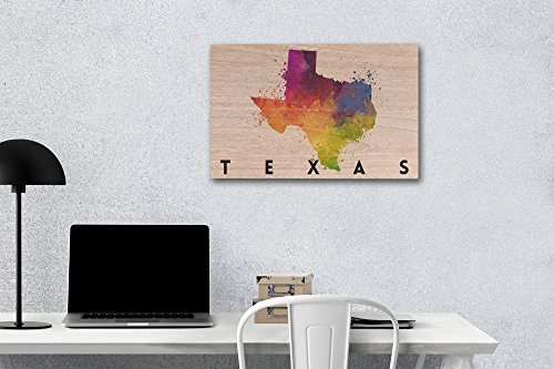 Texas, State Abstract Watercolor Birch Wood Wall Sign (12x18 Rustic Home Decor, Ready to Hang Art)