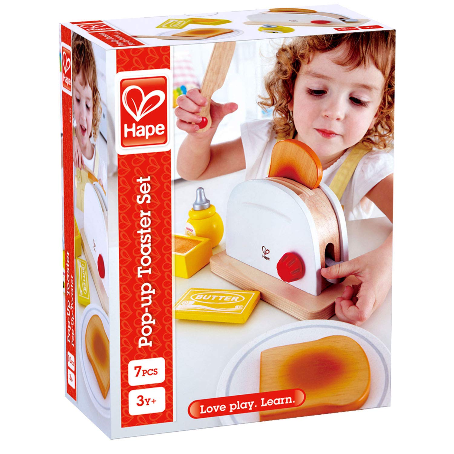 Hape White Wooden Pop-Up Toaster Set Pretend Play Breakfast Accessories for Preschoolers