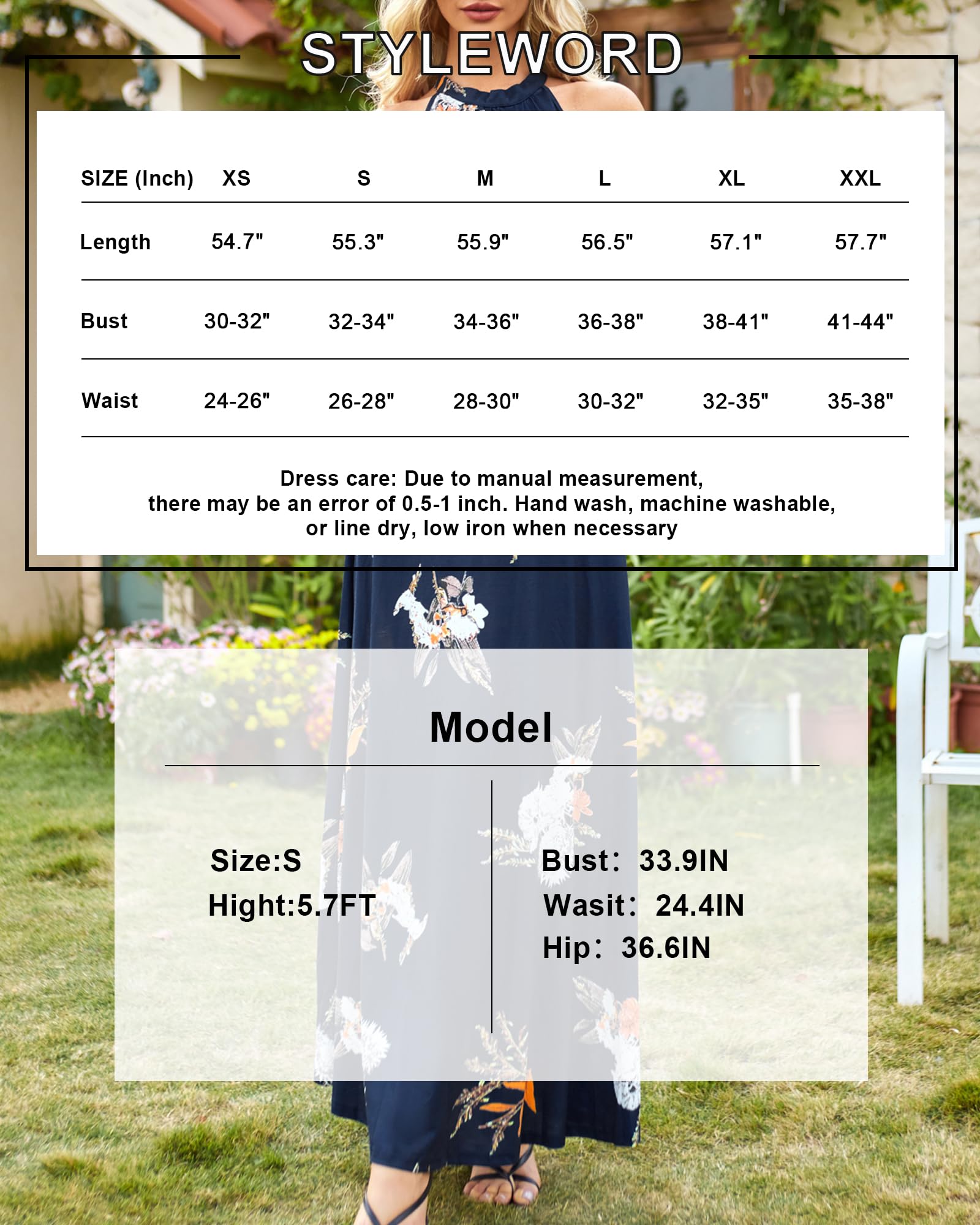 STYLEWORD Womens Summer Maxi Dresses Halter Formal Wedding Guest Cocktail Tea Party Long Spring Dresses 2025 Trendy(Blue Floral,L)
