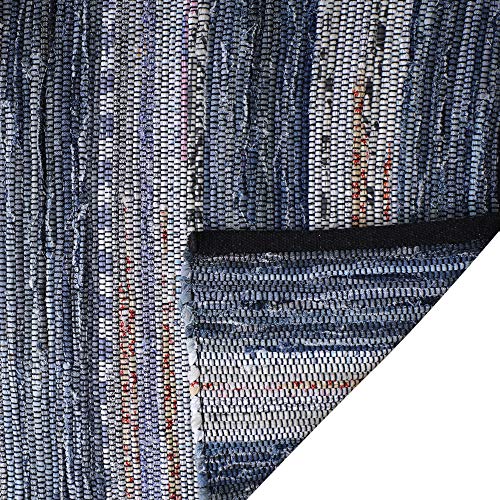 100% Cotton Rag Rug 24x36 - Multicolor Denim Chindi Rug - Hand Woven & Reversible for Living Room Kitchen Entryway Rug - Multi Color