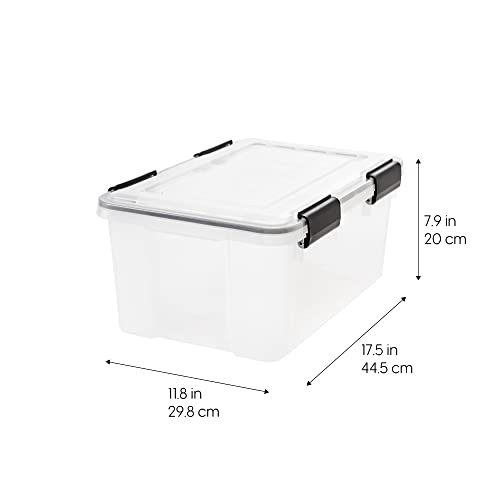 IRIS USA 19 Quart WEATHERPRO Plastic Storage Box with Durable Lid and Seal and Secure Latching Buckles, Weathertight, Clear with Black Buckles, 6 Pack