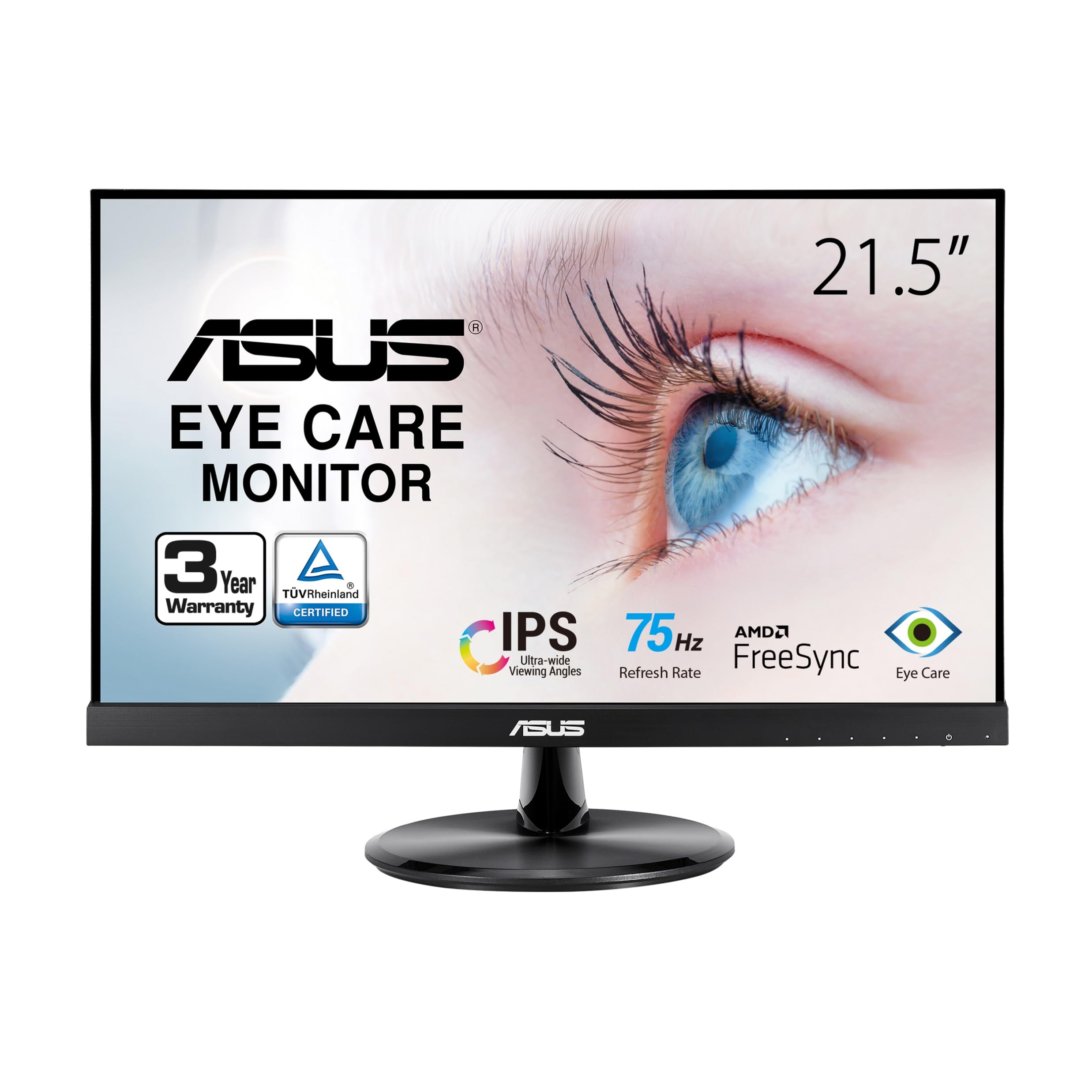 ASUS VP229Q 21.5” Monitor, 1080P Full HD, 75Hz, IPS, FreeSync/Adaptive-Sync, Eye Care, HDMI DisplayPort VGA, Frameless, VESA Wall Mountable BLACK