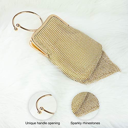 SP Sophia Collection Women's Stunning Rhinestone Fringe Evening Purse Clutch Bag with a Circle Metal Wristlet in Gold