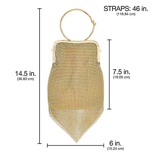 SP Sophia Collection Women's Stunning Rhinestone Fringe Evening Purse Clutch Bag with a Circle Metal Wristlet in Gold