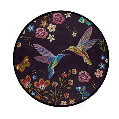 AGONA Area Rug Beautiful Hummingbirds Exotic Flowers Round Rugs Non Slip Soft Circle Floor Mat Carpets for Bedroom Kids Rooms Living Room Playroom 3 Feet