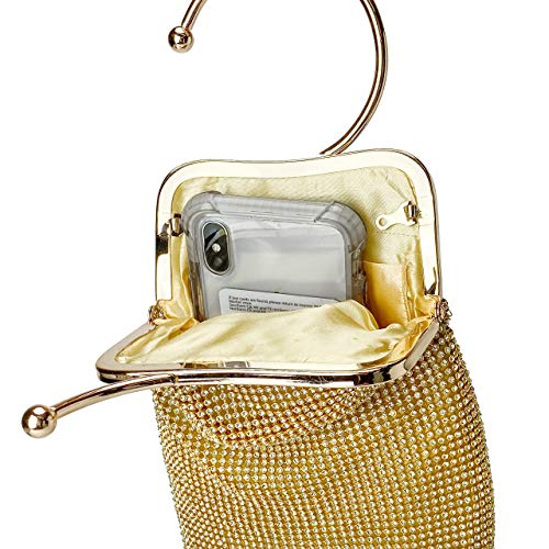 SP Sophia Collection Women's Stunning Rhinestone Fringe Evening Purse Clutch Bag with a Circle Metal Wristlet in Gold
