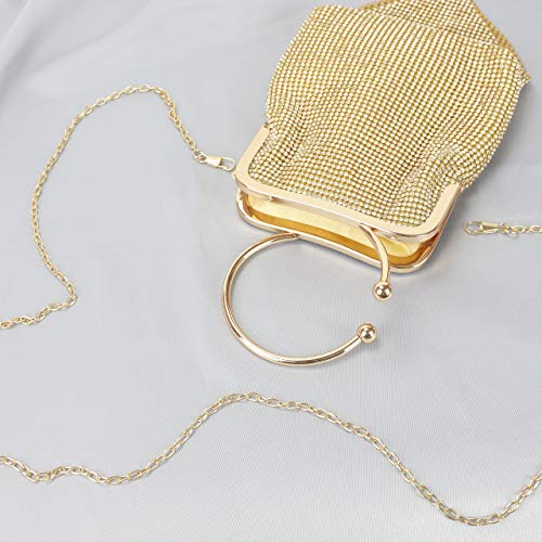 SP Sophia Collection Women's Stunning Rhinestone Fringe Evening Purse Clutch Bag with a Circle Metal Wristlet in Gold