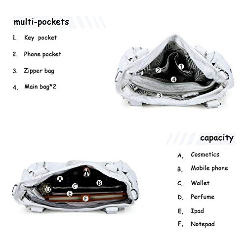Handbag Hobo Women Shoulder Bag/Handbag Roomy Multiple Pockets Fashion PU Tote, White