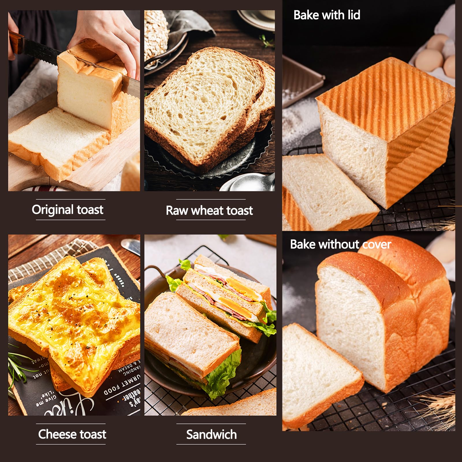 Black Pullman Loaf Pan with Lid, 1 lb Dough Capacity, Nonstick Bread Toast Mold with Cover, Carbon Steel Corrugated Bread Mould Bakeware
